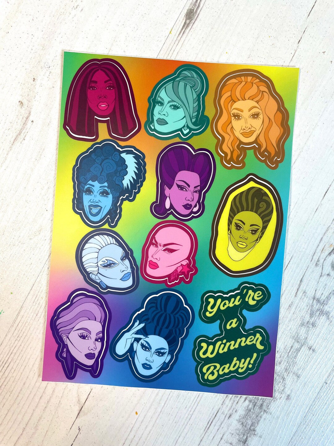 Drag Race Winners Sticker Sheet A5 Vinyl, Drag Queen Stickers, Rainbow ...