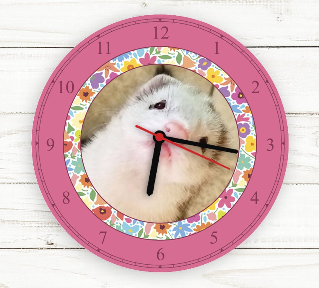 Girly Pink Flower Personalized Custom Wall Clock, Ferret Clock, Ferret ...