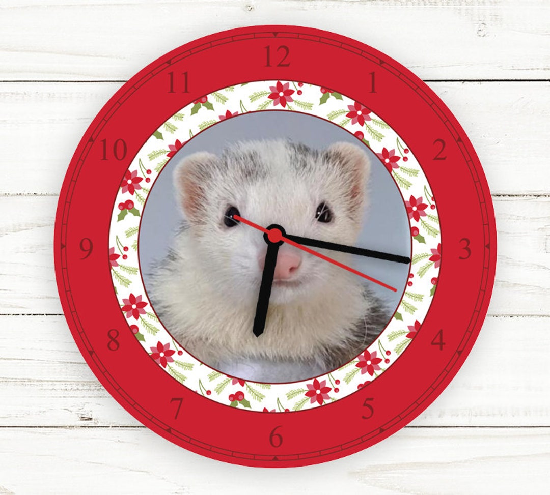 Christmas Poinsettia Custom Wall Clock, Ferret Clock, Ferret Gift ...