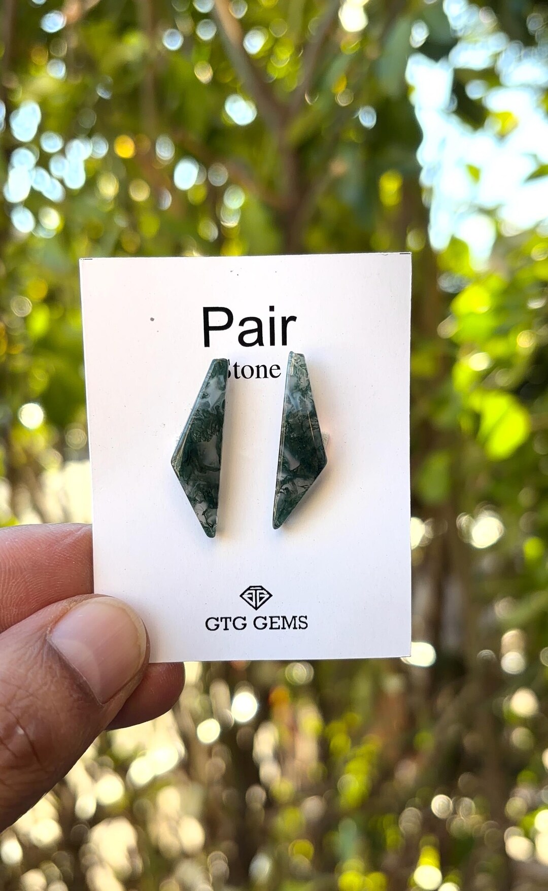 Moss Agate Matching Pair Cabochon 26x6 Mm, Approximately 13.50 Carat ...