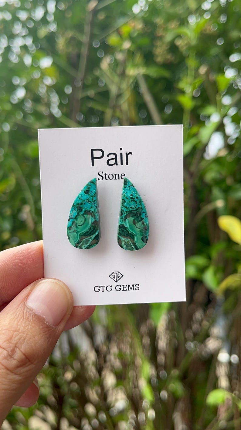 Malachite 35x11 Mm Matching Pair Cabochon Approximately 24.50 Carat ...