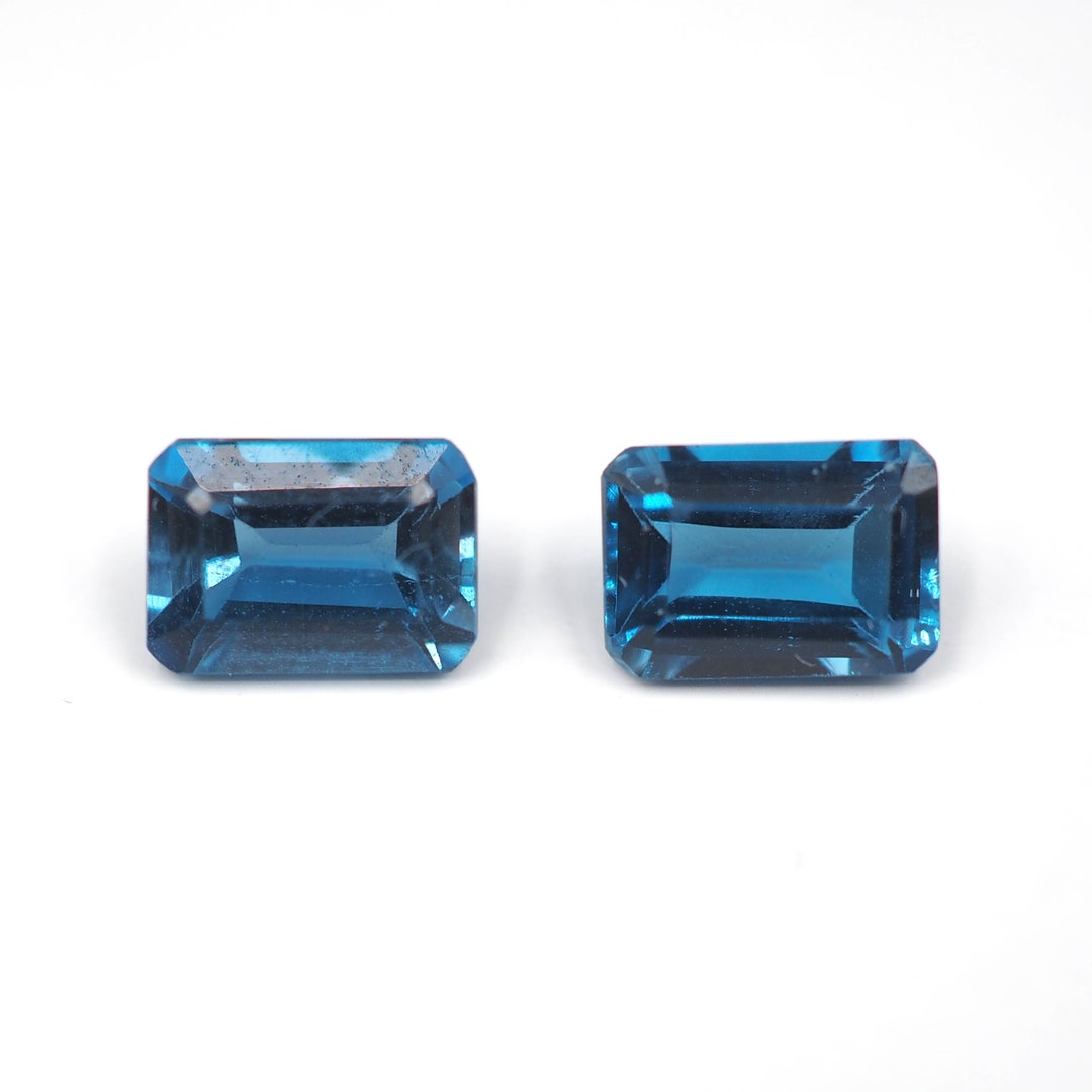 Blue Topaz Rectangle Shape 7 X 5 X 3.5 Mm Matching Pair Approximately 2 ...