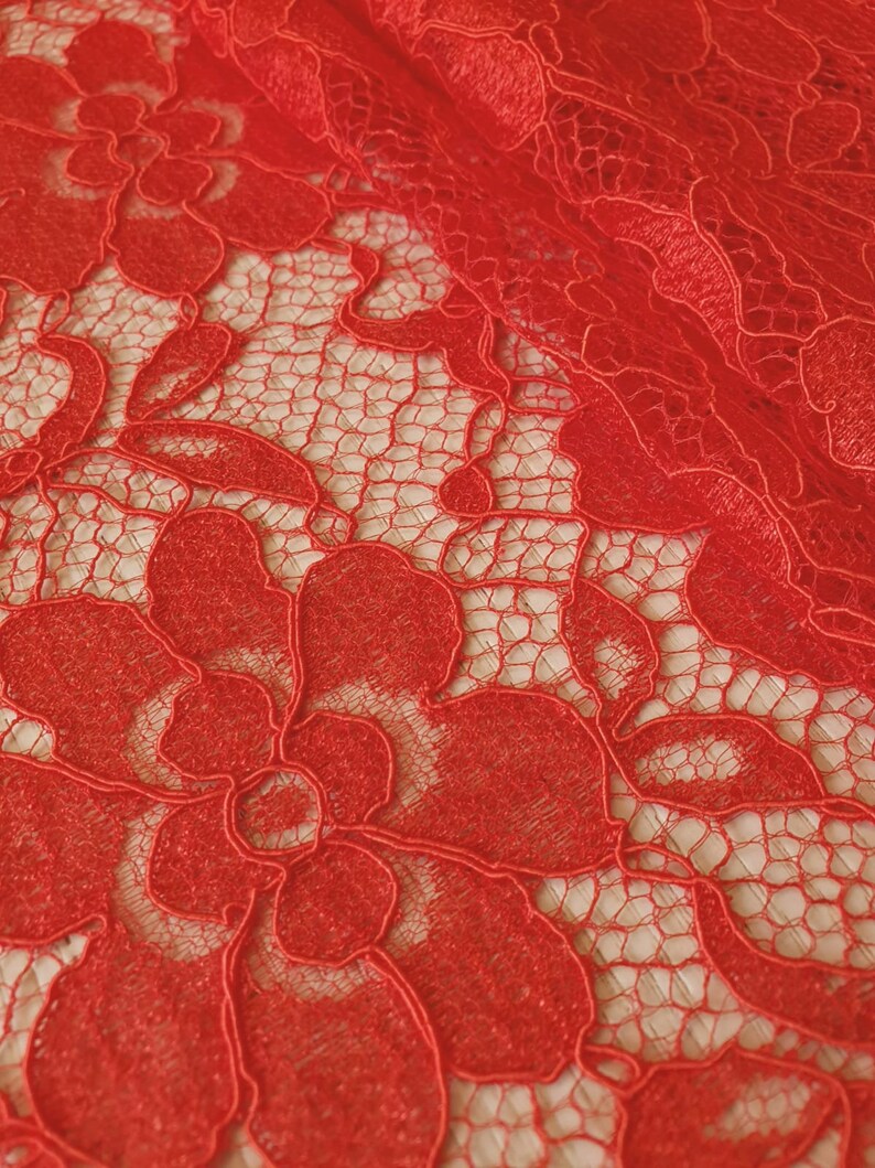 Red Lace Fabric Embroidered Lace French Lace Wedding Lace - Etsy