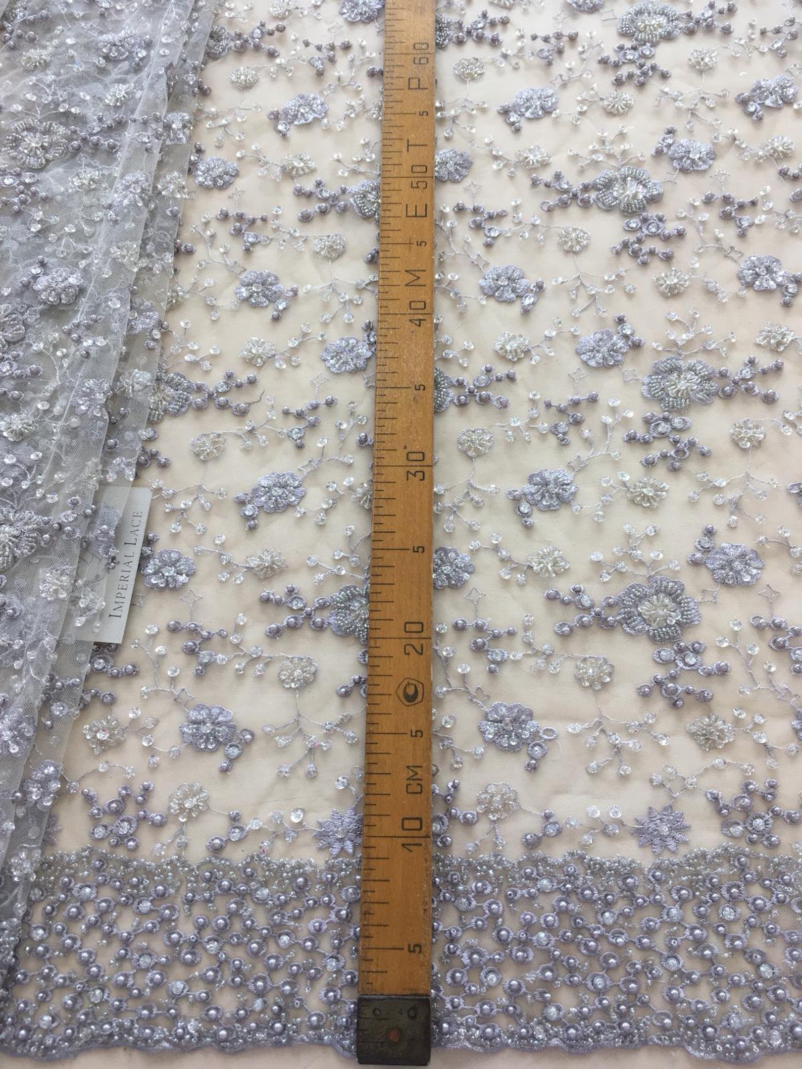 Gray Lace Fabric Luxury 3D Beaded Lace Fabric Hand Made Pearl | Etsy