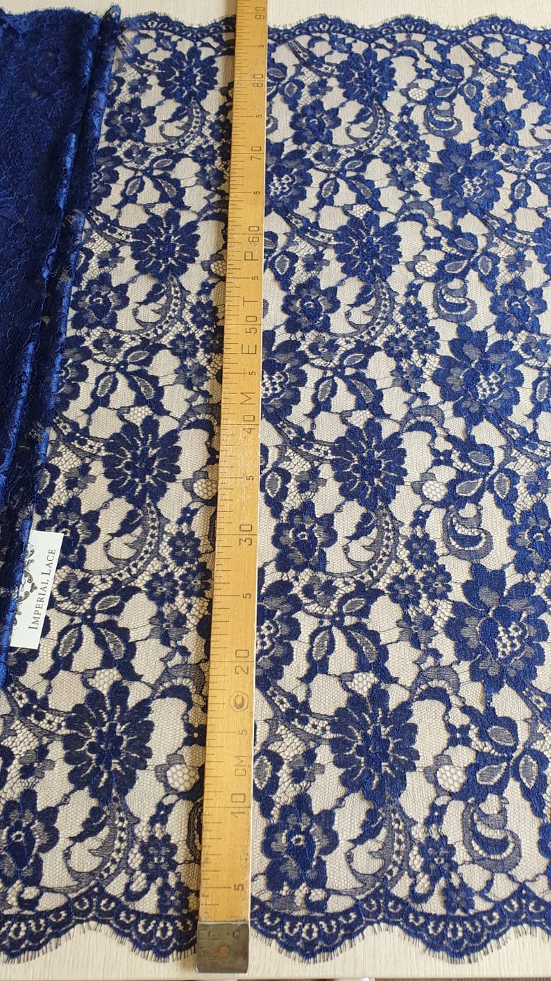 Navy blue lace fabric Embroidered lace French Lace Wedding | Etsy