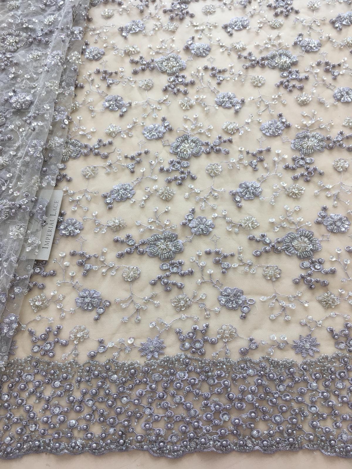 Gray Lace Fabric Luxury 3D Beaded Lace Fabric Hand Made Pearl - Etsy