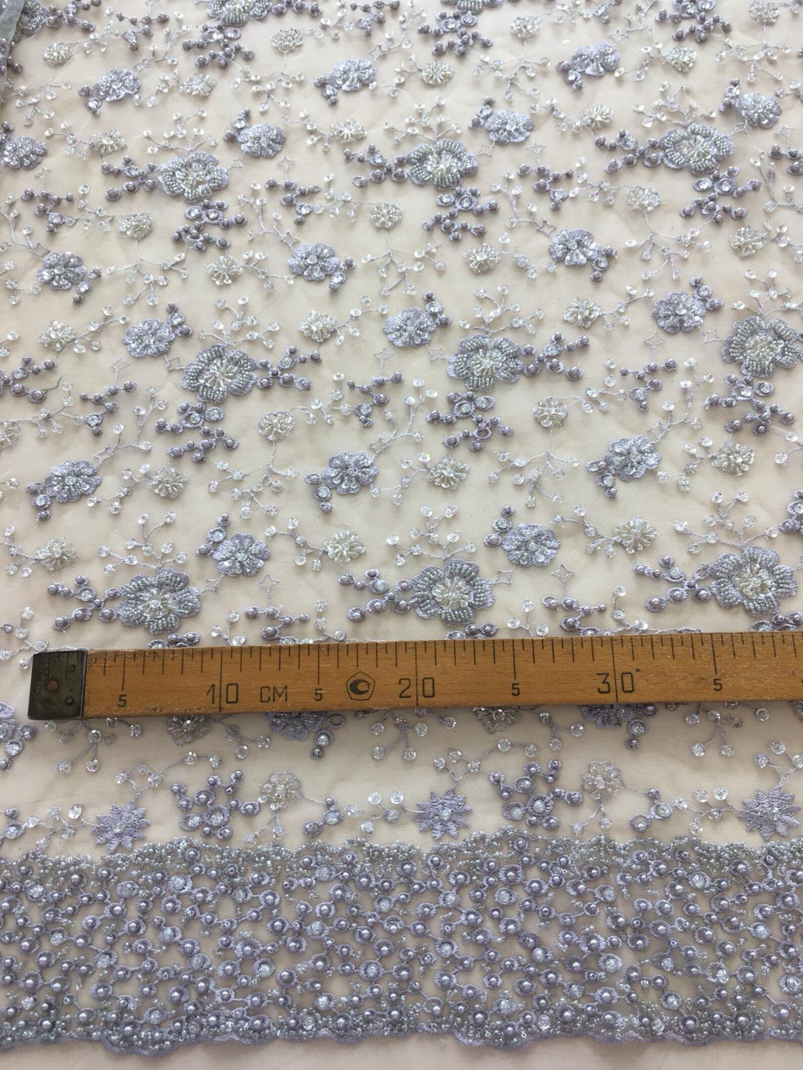 Gray Lace Fabric Luxury 3D Beaded Lace Fabric Hand Made Pearl - Etsy