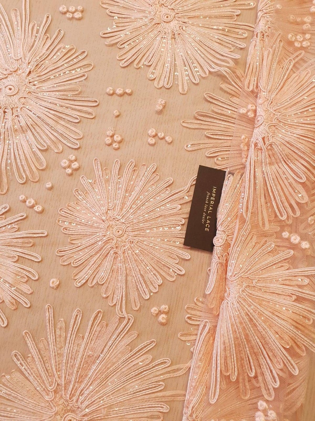 Salmon Beaded 3D Floral Lace Fabric: Wedding Veil, 70 Cm Long Piece - Etsy