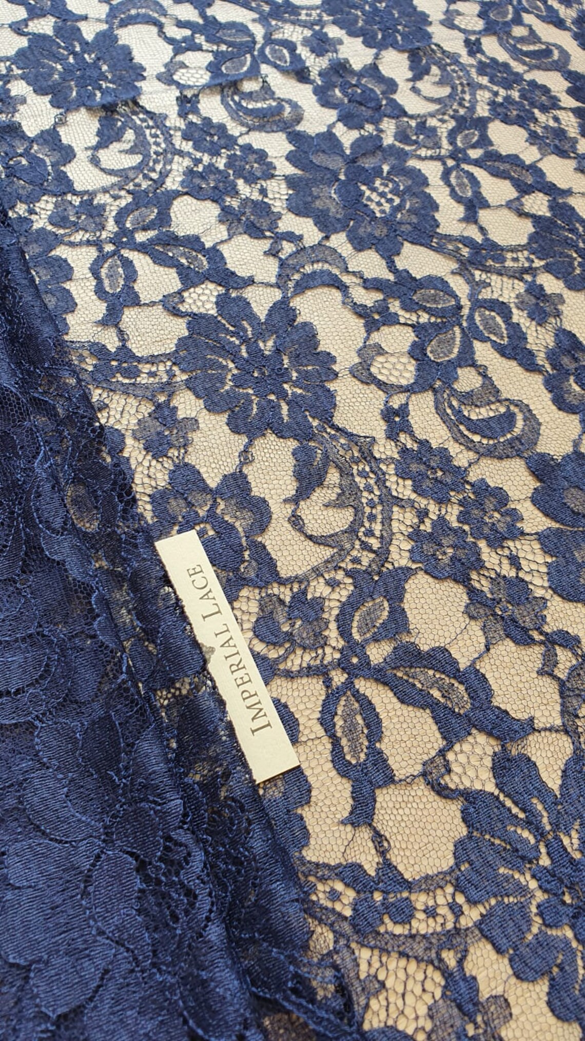 Navy blue lace fabric Embroidered lace French Lace Wedding | Etsy