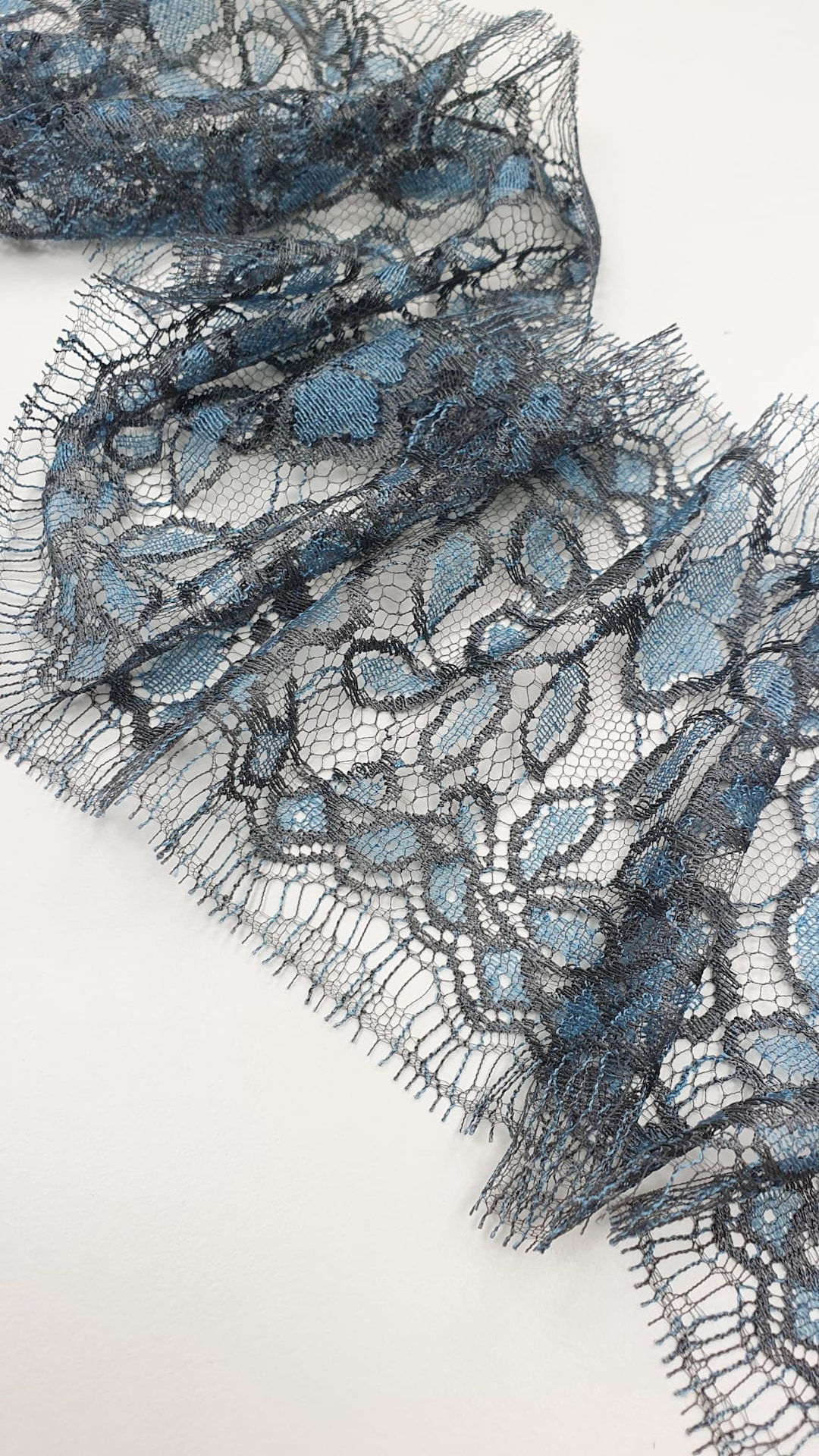 Grey Chantilly Lace Trim: Blue Yarn Soft French Lace (15 Cm Wide) - Etsy