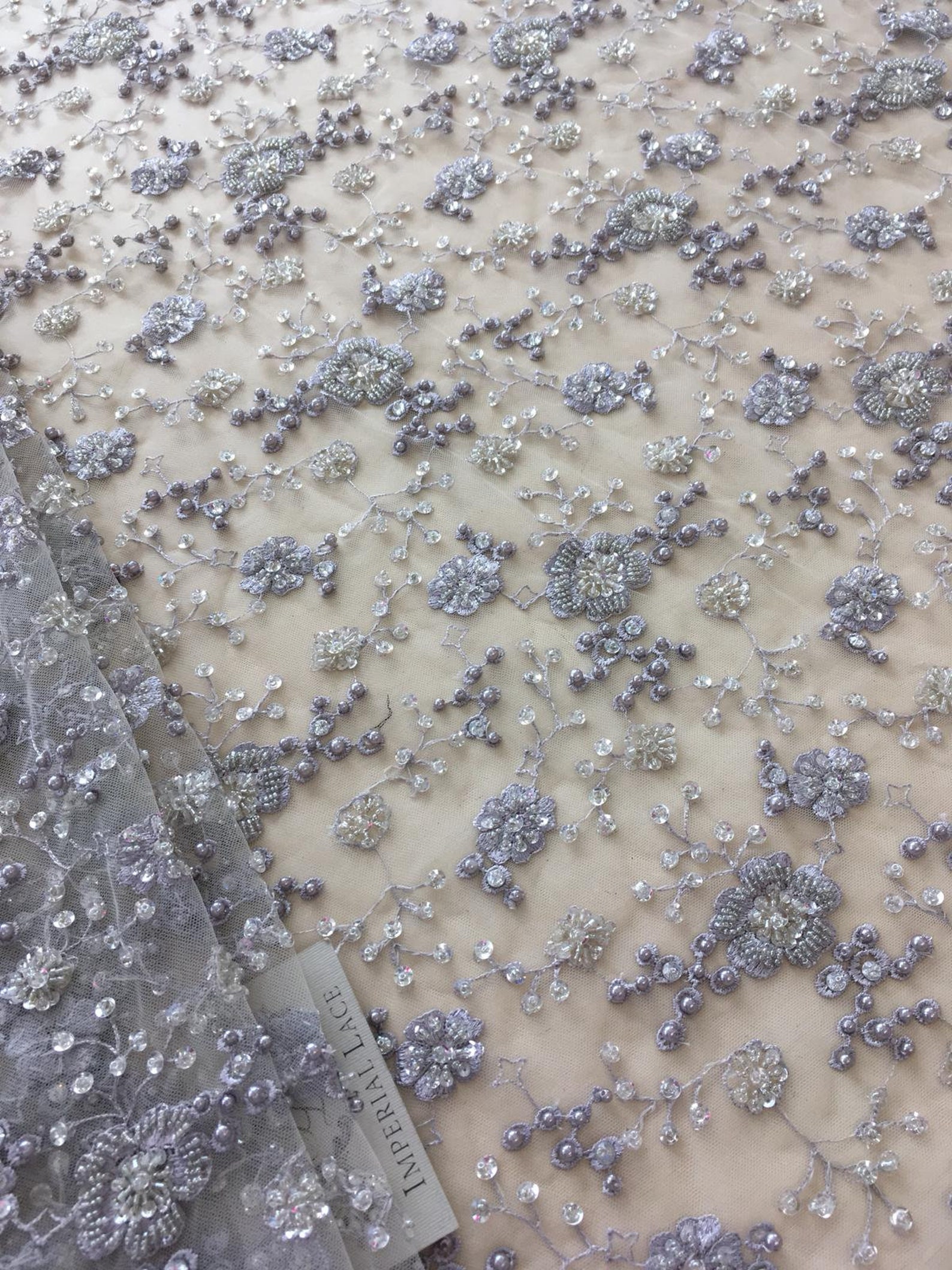 Gray Lace Fabric Luxury 3D Beaded Lace Fabric Hand Made Pearl - Etsy