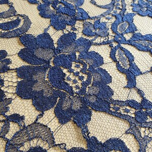 Navy Blue Lace Fabric, Embroidered Lace, French Lace, Wedding Lace ...
