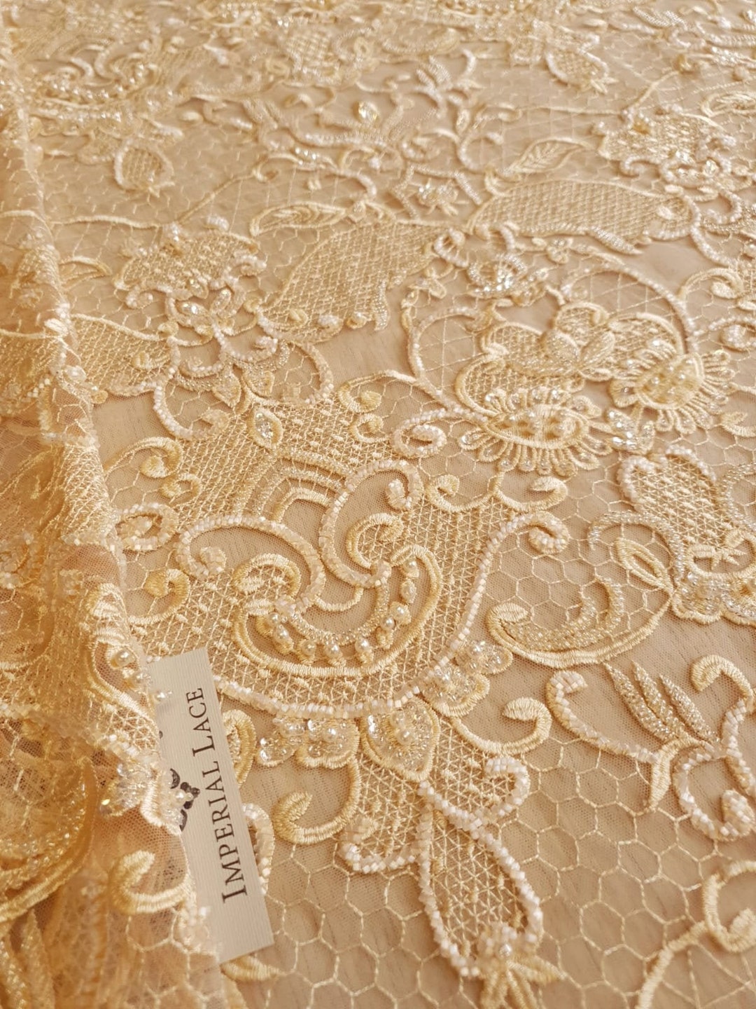 Yellow 3D Beaded Lace Fabric: French Chantilly Wedding Veil Lace - Etsy