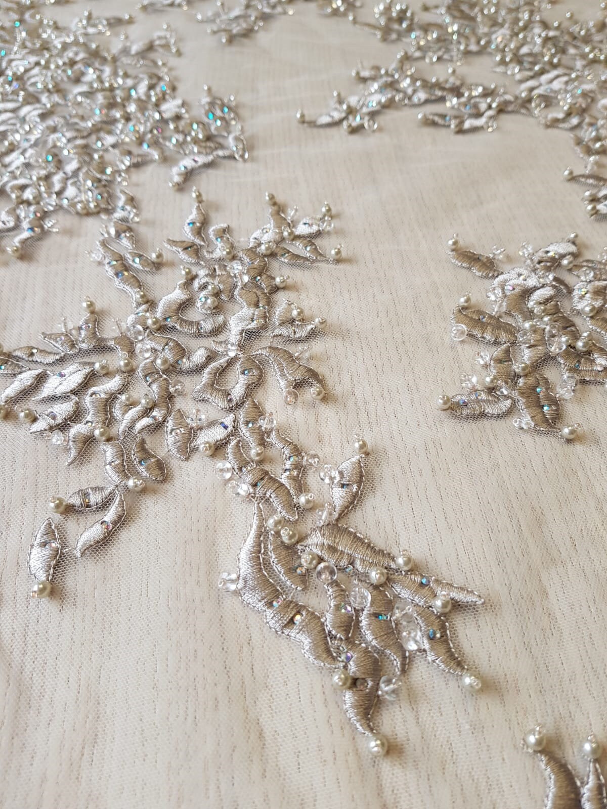 Beige 3D Lace Fabric Beaded Beige Lace Beaded Lace Fabric - Etsy