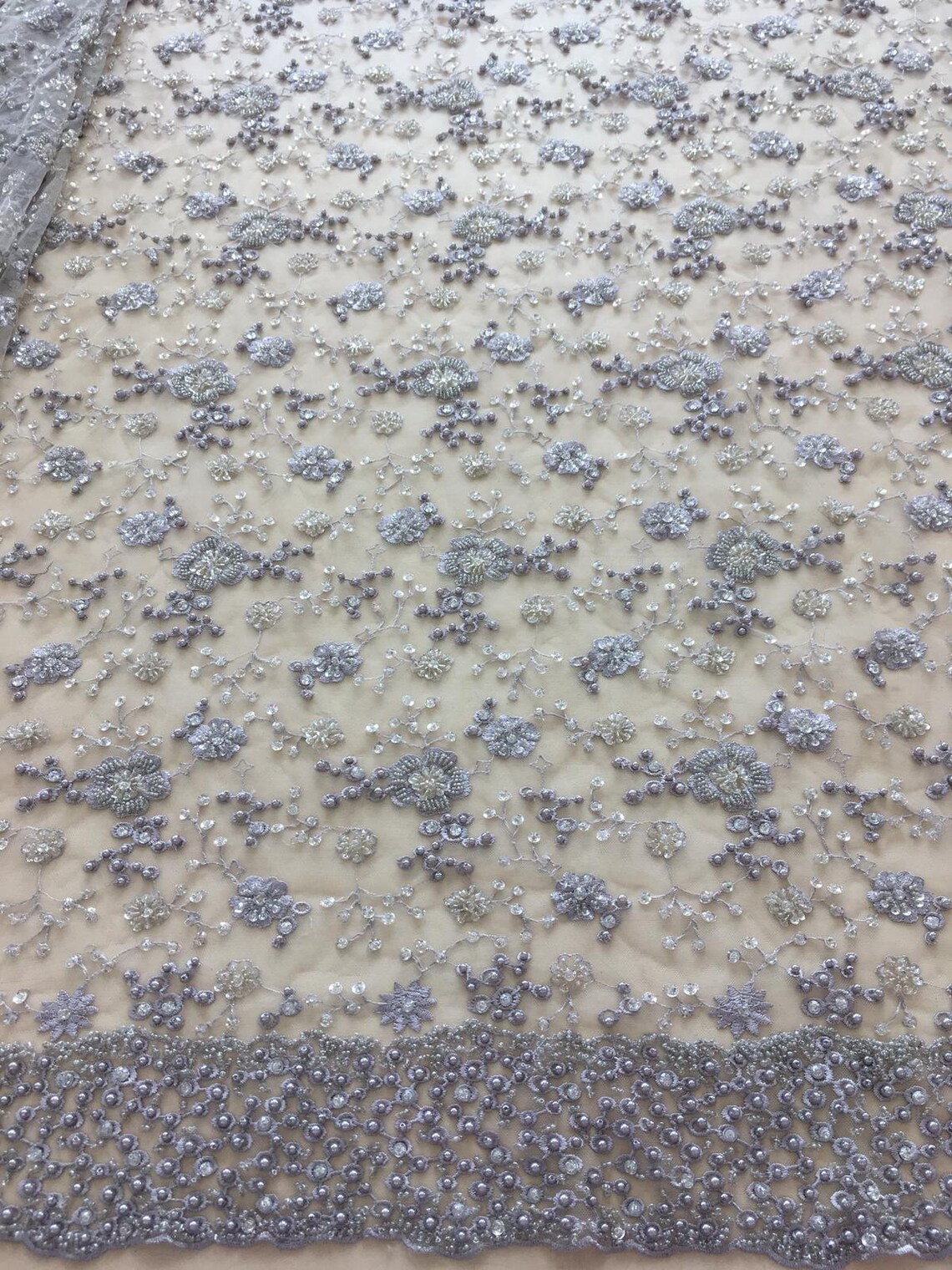 Gray Lace Fabric Luxury 3D Beaded Lace Fabric Hand Made Pearl - Etsy