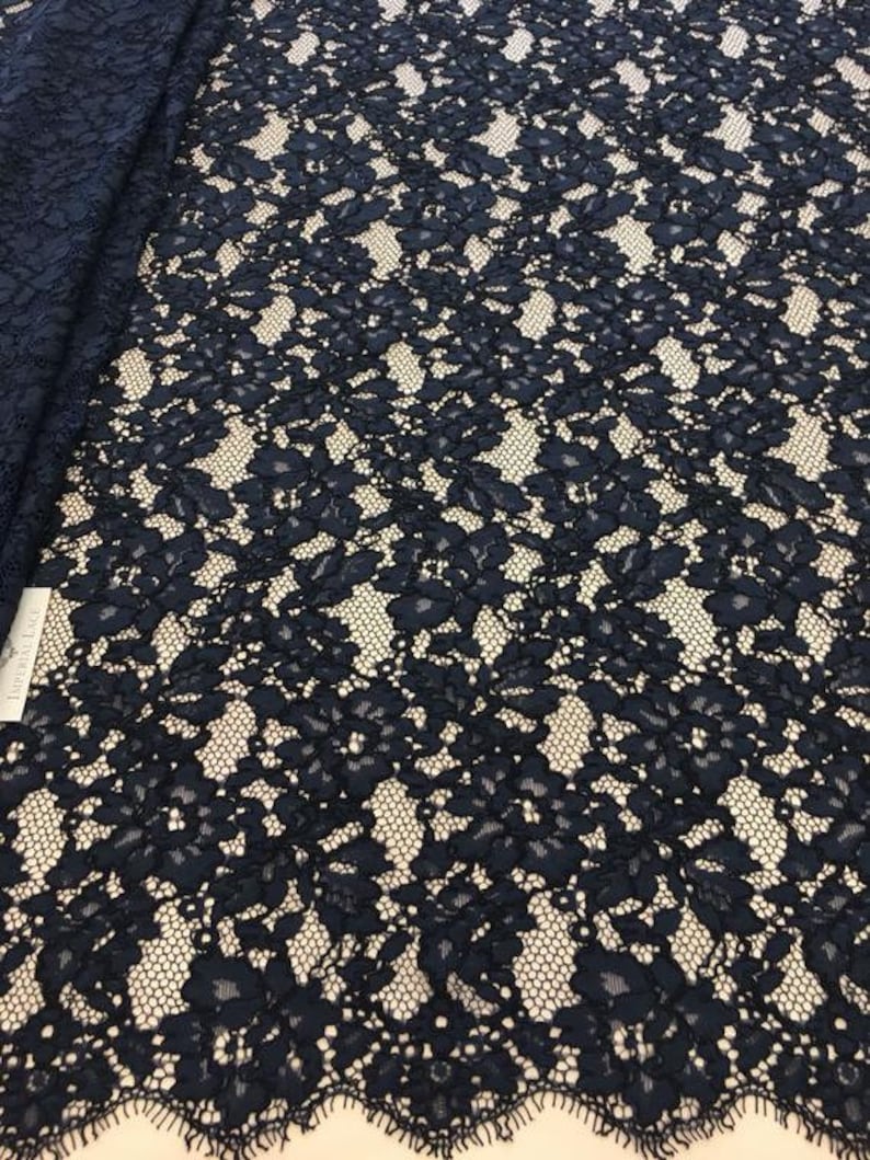 Dark Blue Lace Fabric French Lace Embroidered Lace Wedding | Etsy