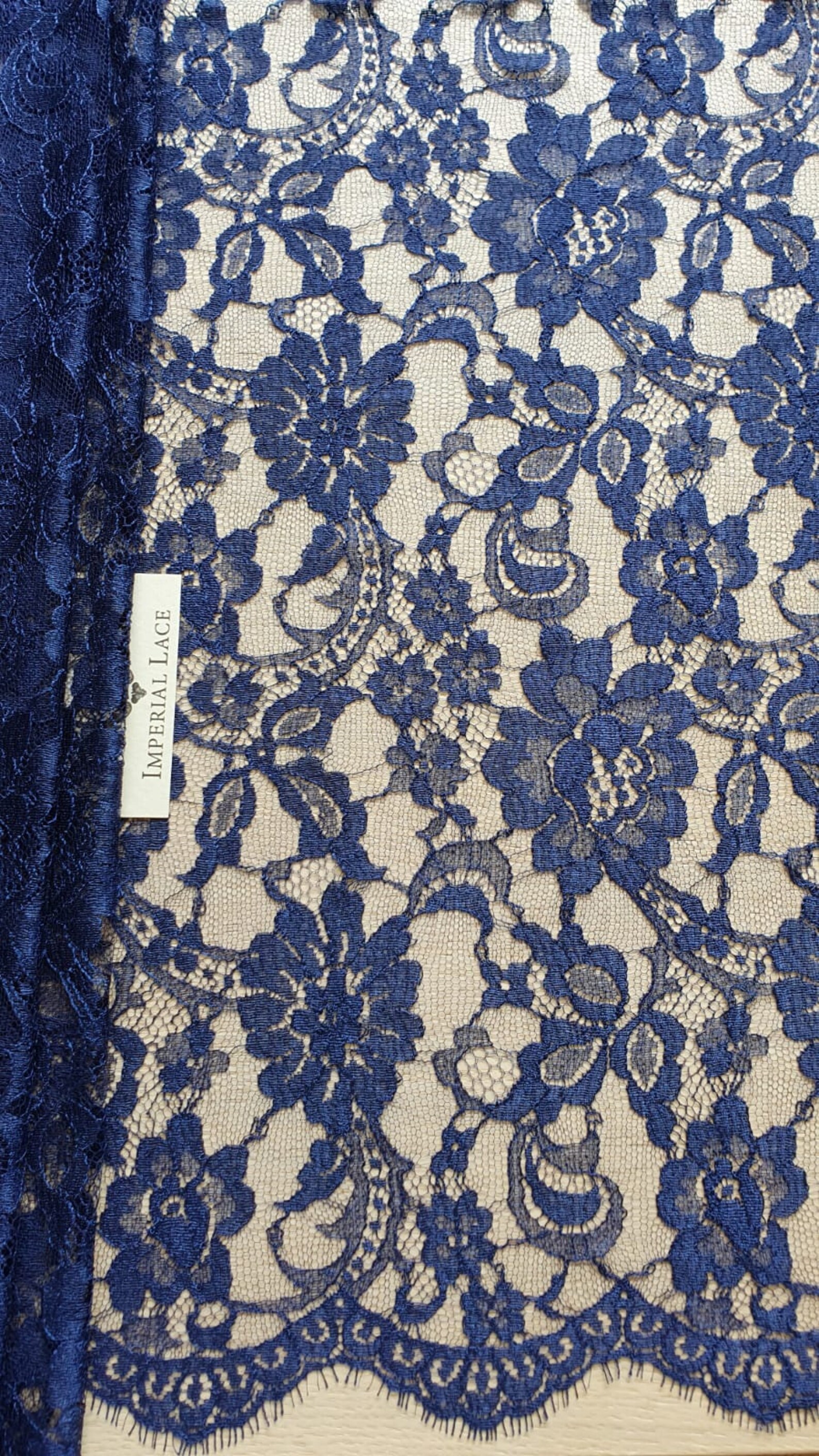 Navy blue lace fabric Embroidered lace French Lace Wedding | Etsy