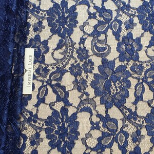 Navy Blue Lace Fabric, Embroidered Lace, French Lace, Wedding Lace ...
