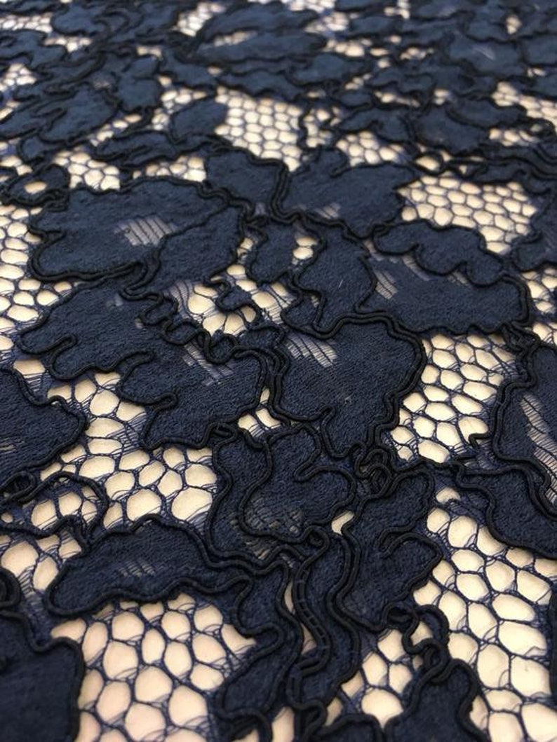 Dark Blue Lace Fabric French Lace Embroidered Lace Wedding | Etsy