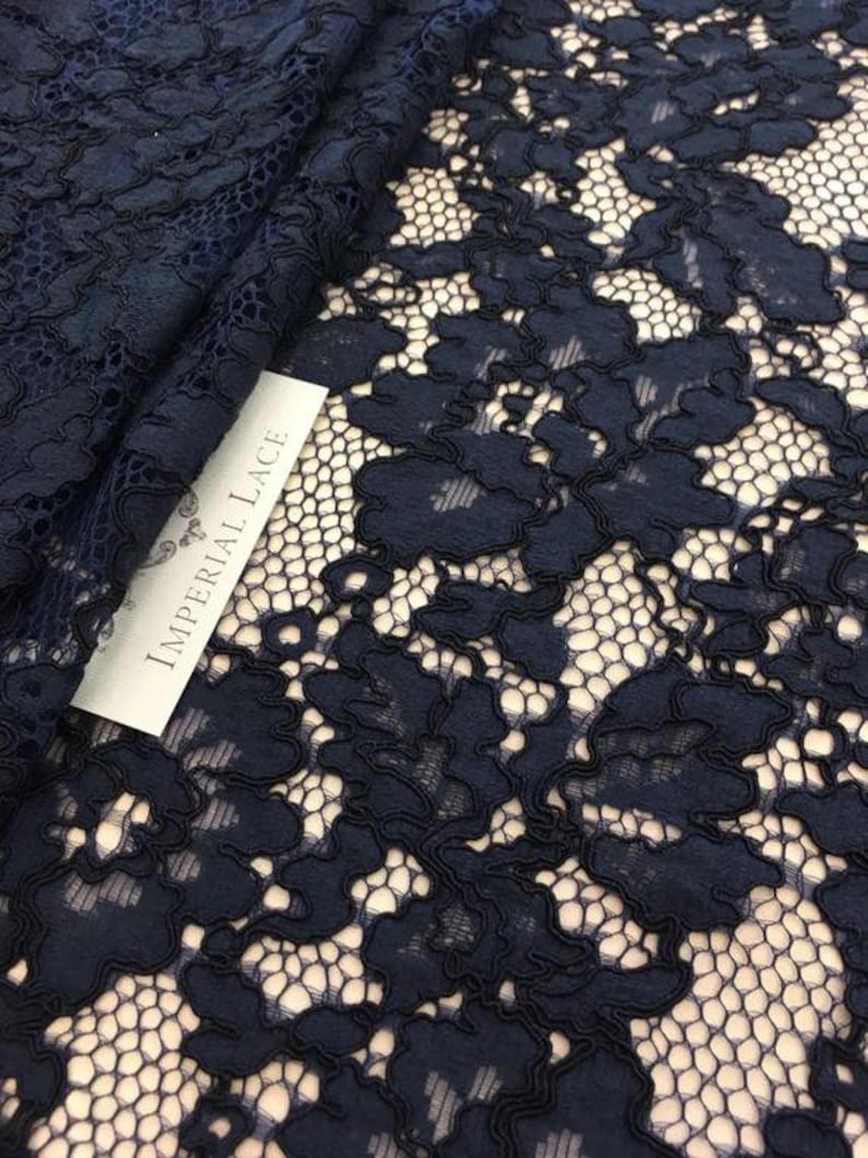 Dark Blue Lace Fabric French Lace Embroidered Lace Wedding | Etsy
