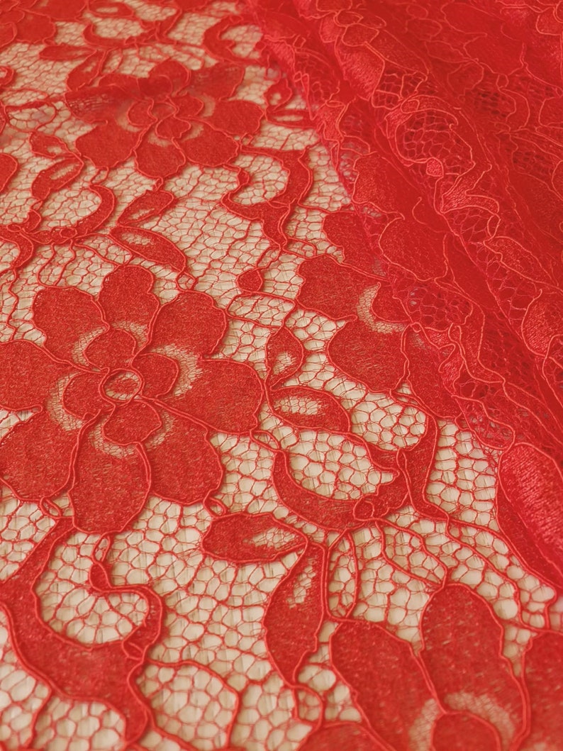 Red Lace Fabric Embroidered Lace French Lace Wedding Lace - Etsy