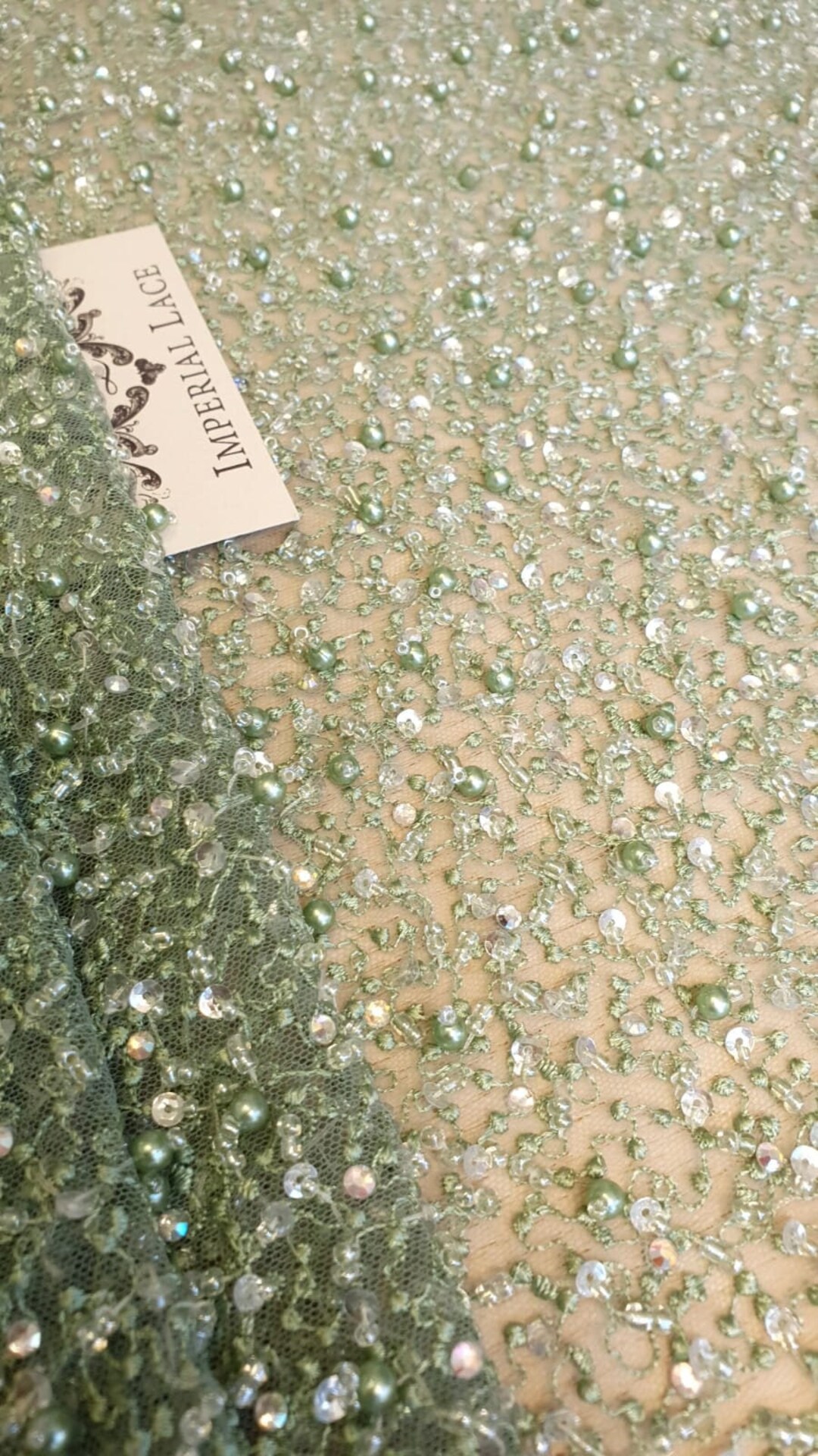 0,55m Piece of the 3D Green Lace Fabric, Beaded Lace Fabric, French ...