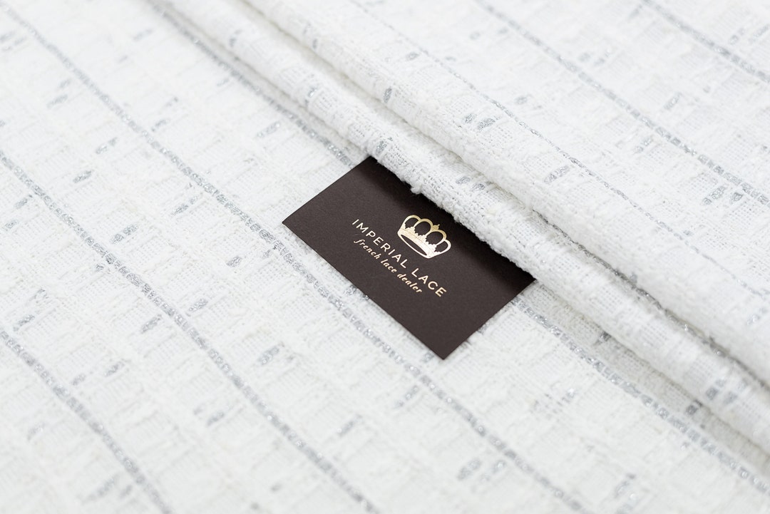 White Tweed Fabric With Silver Thread, Sewing Craft Fabric (55 Cm Long ...