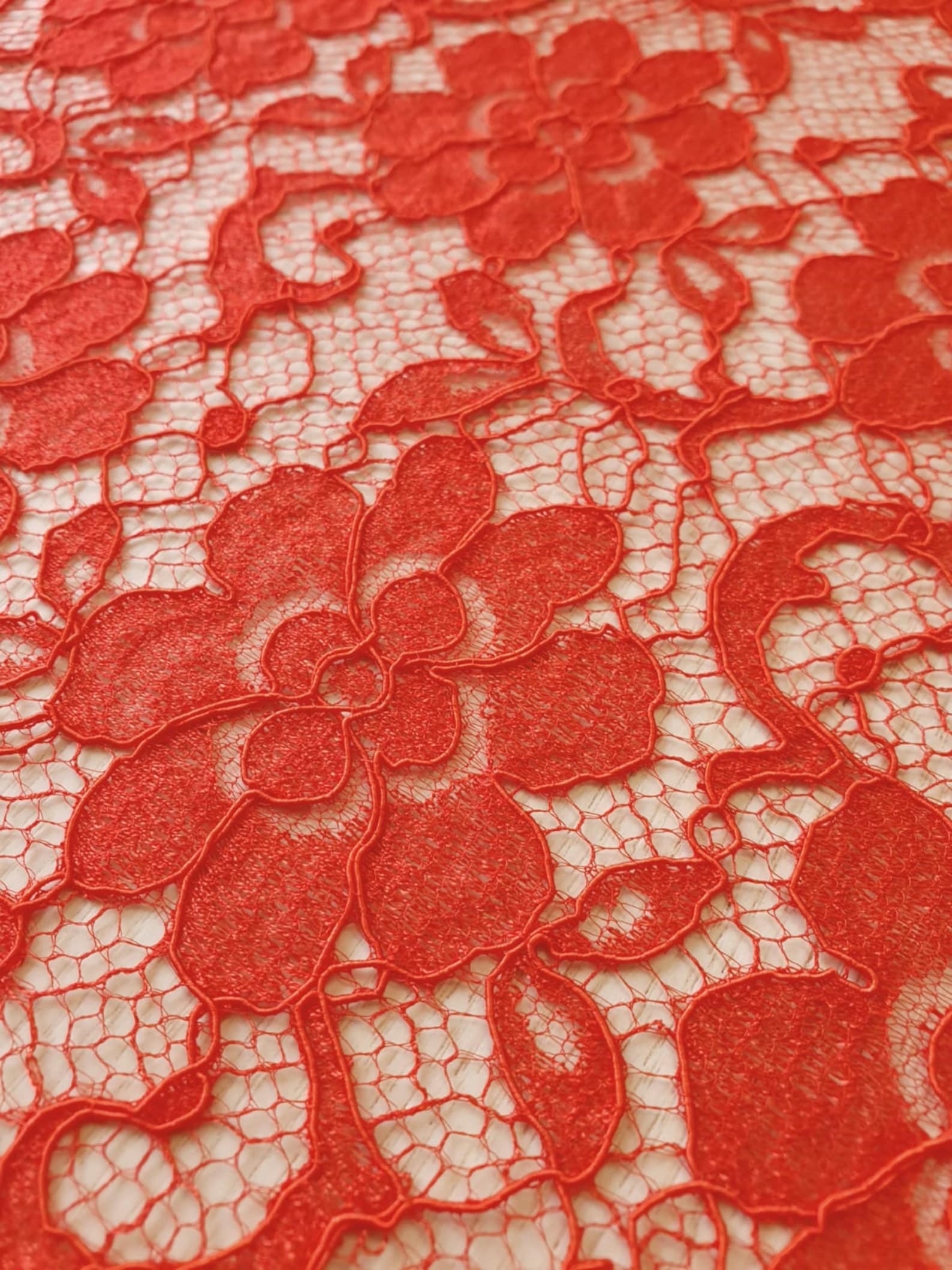 Red Lace Fabric Embroidered Lace French Lace Wedding Lace - Etsy