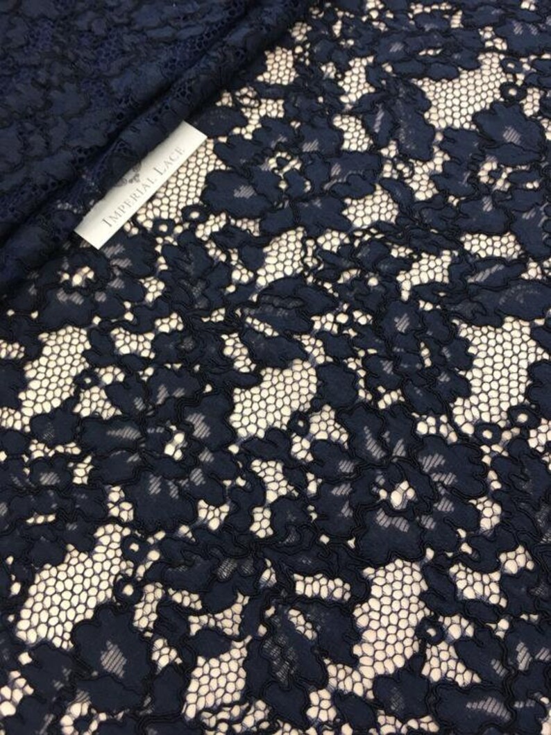 Dark blue Lace Fabric French Lace Embroidered lace Wedding | Etsy