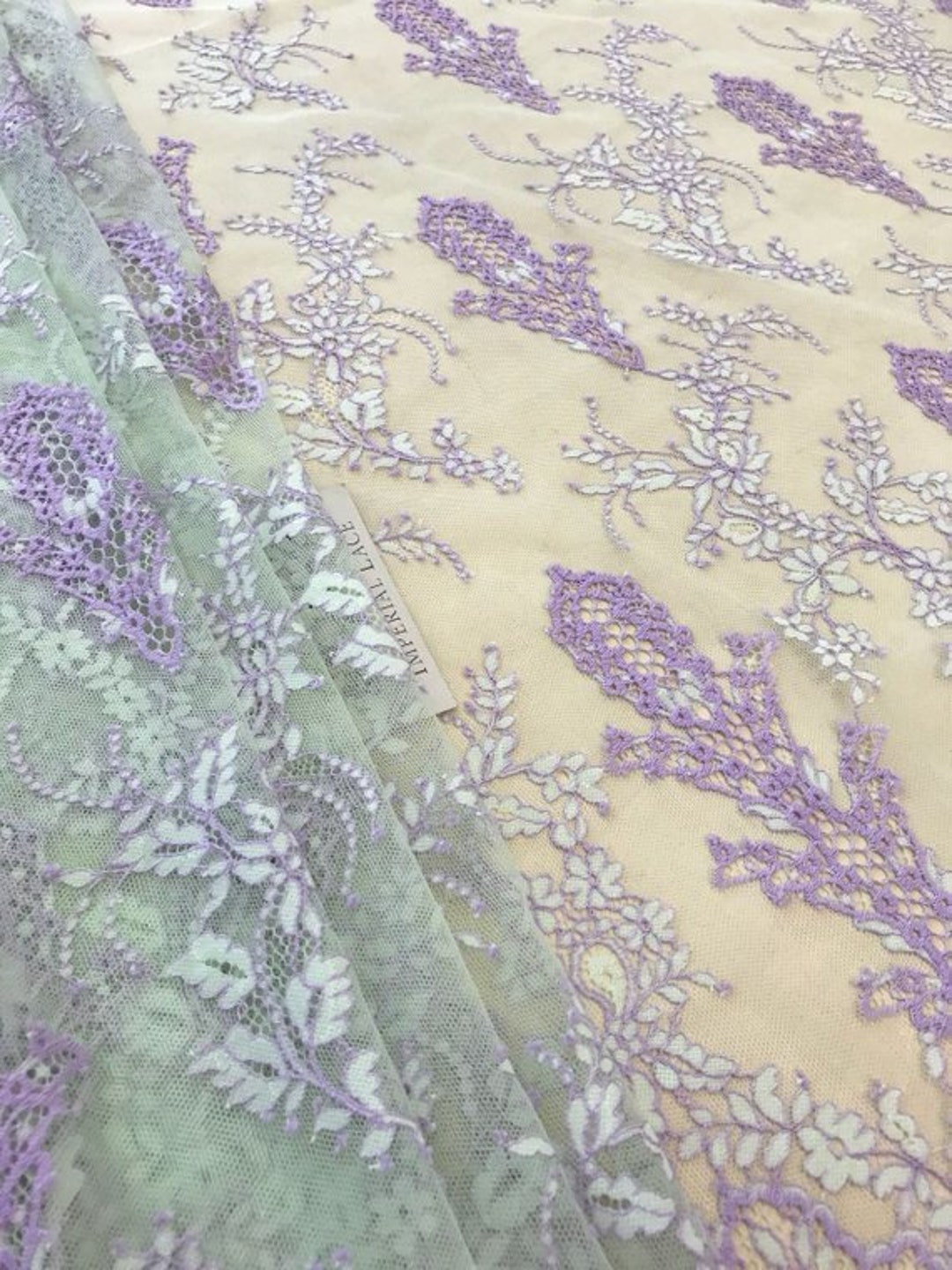 Light Green Chantilly Lace Fabric: Embroidered French Bridal Veil Lace ...