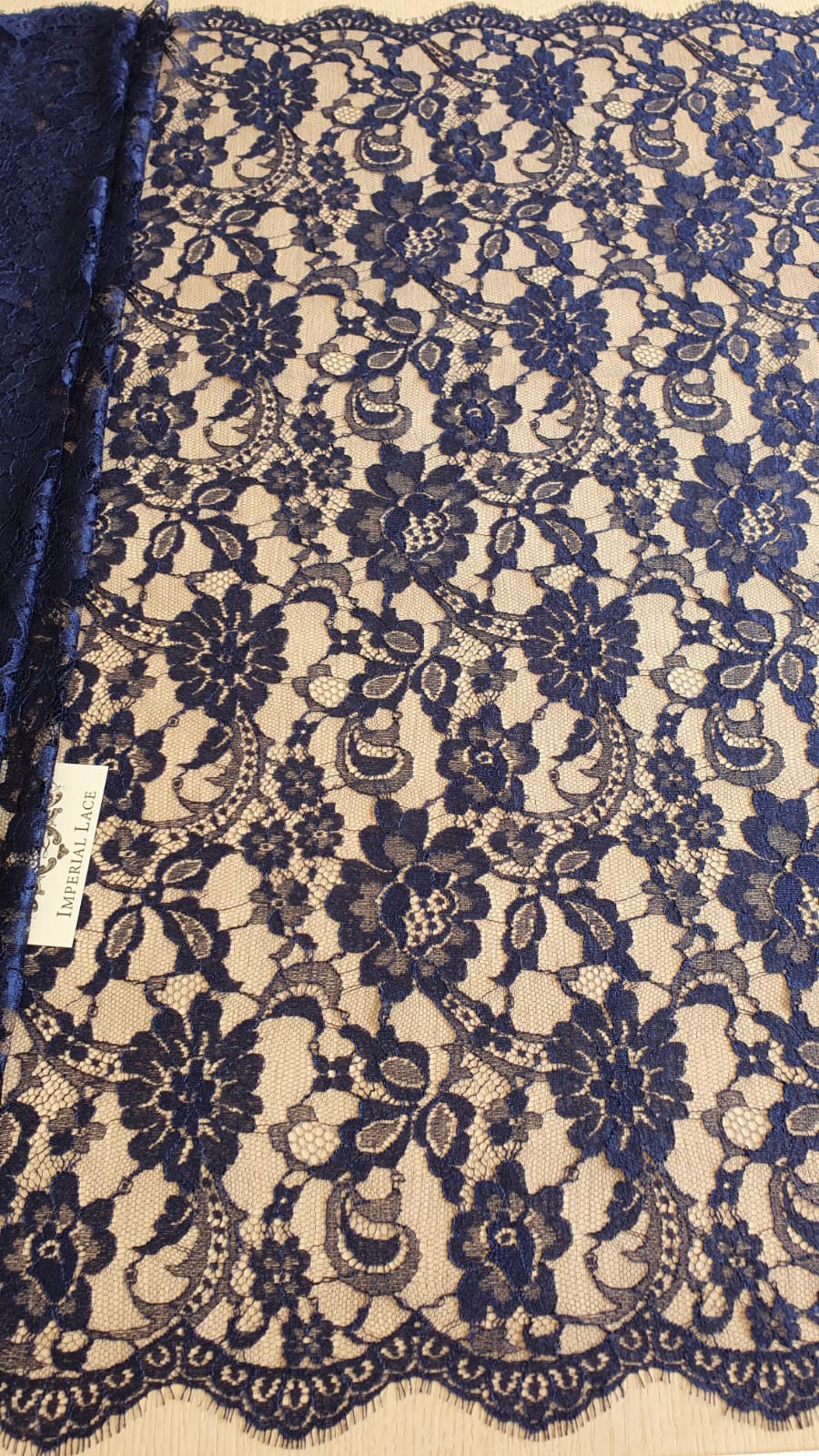 Navy blue lace fabric Embroidered lace French Lace Wedding | Etsy