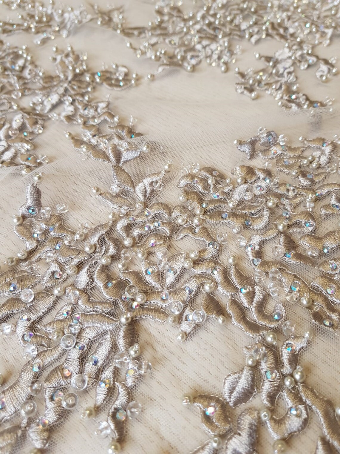 Beige 3D Lace Fabric Beaded Beige Lace Beaded Lace Fabric - Etsy