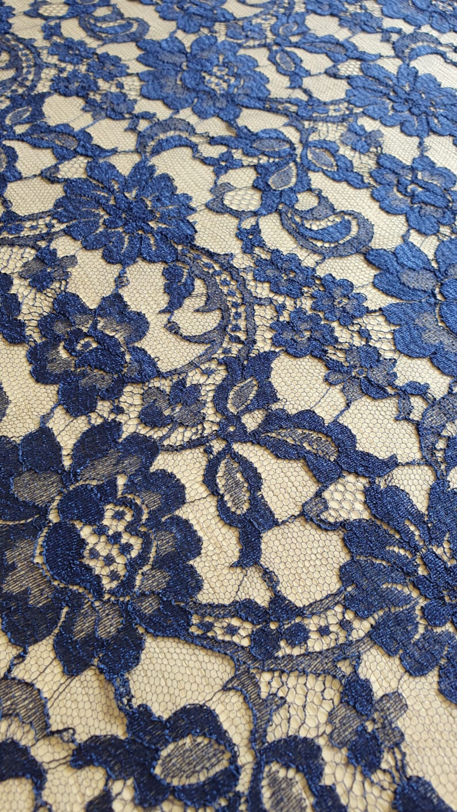 Navy blue lace fabric Embroidered lace French Lace Wedding | Etsy