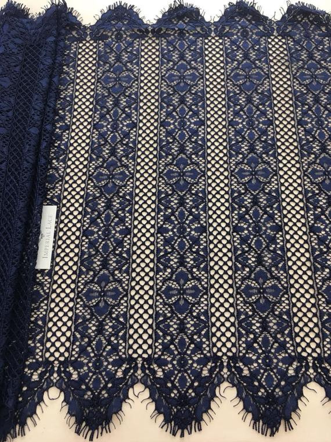 Tela de encaje azul oscuro, encaje francés, encaje bordado, encaje de ...