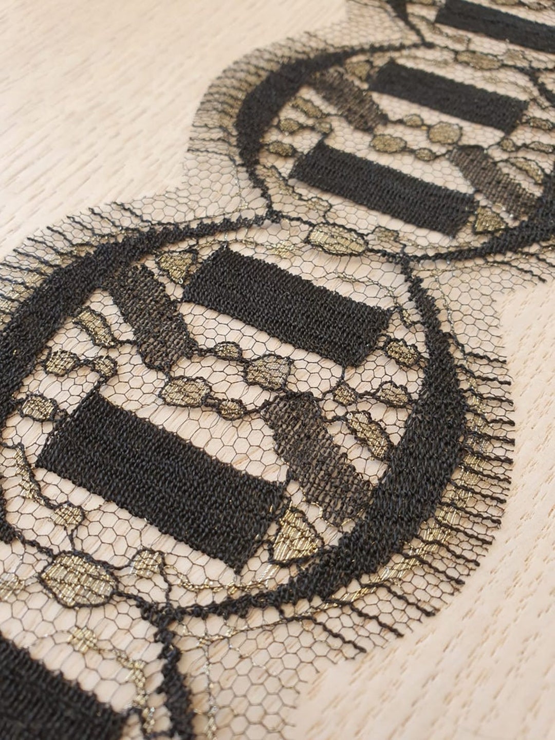 Black Chantilly Lace Trim: Gold Yarn Scalloped Edge (10 Cm Wide) - Etsy