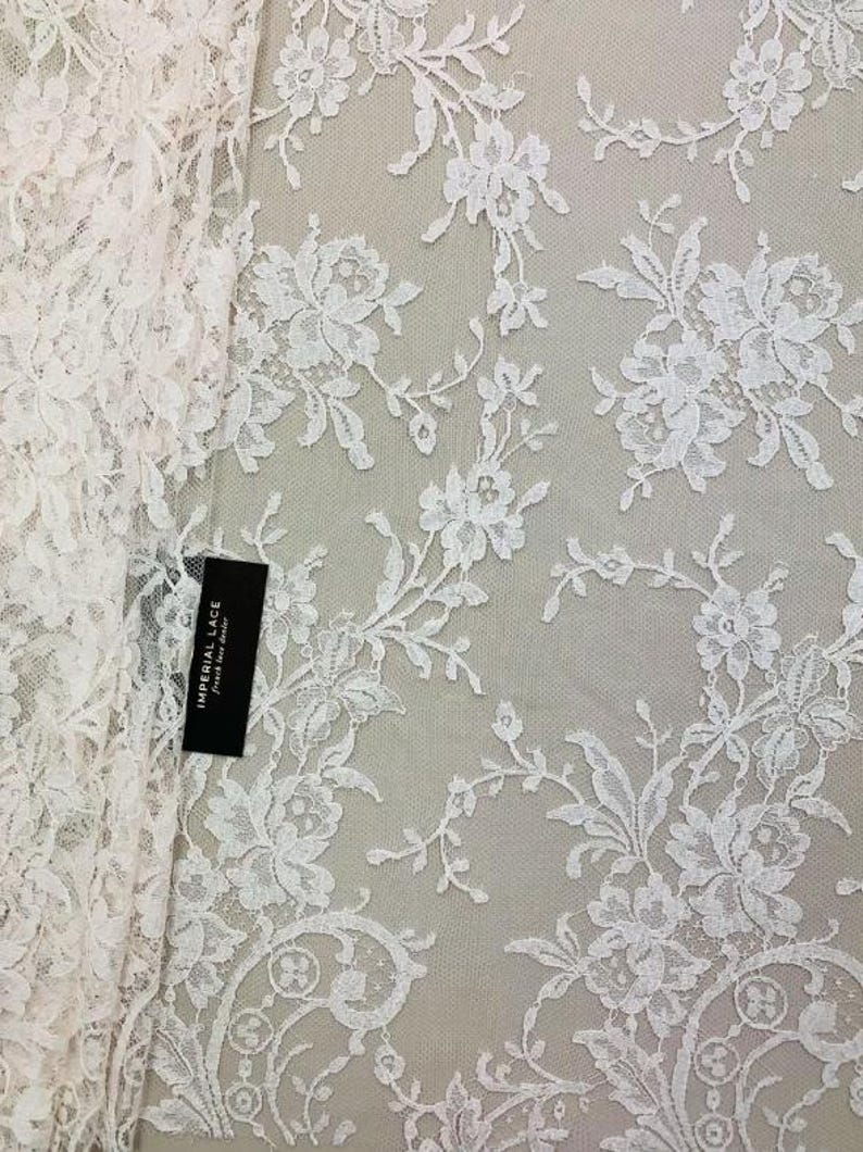 Powder Pink Floral Chantilly Lace, Bridal Wedding Fabric - Etsy