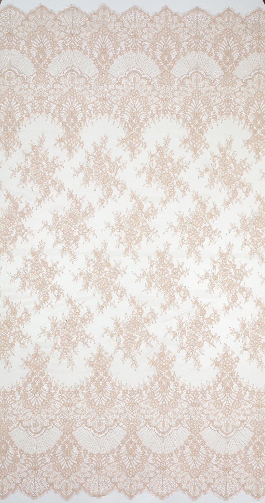 Beige Lace Fabric French Lace Embroidered lace Wedding Lace | Etsy