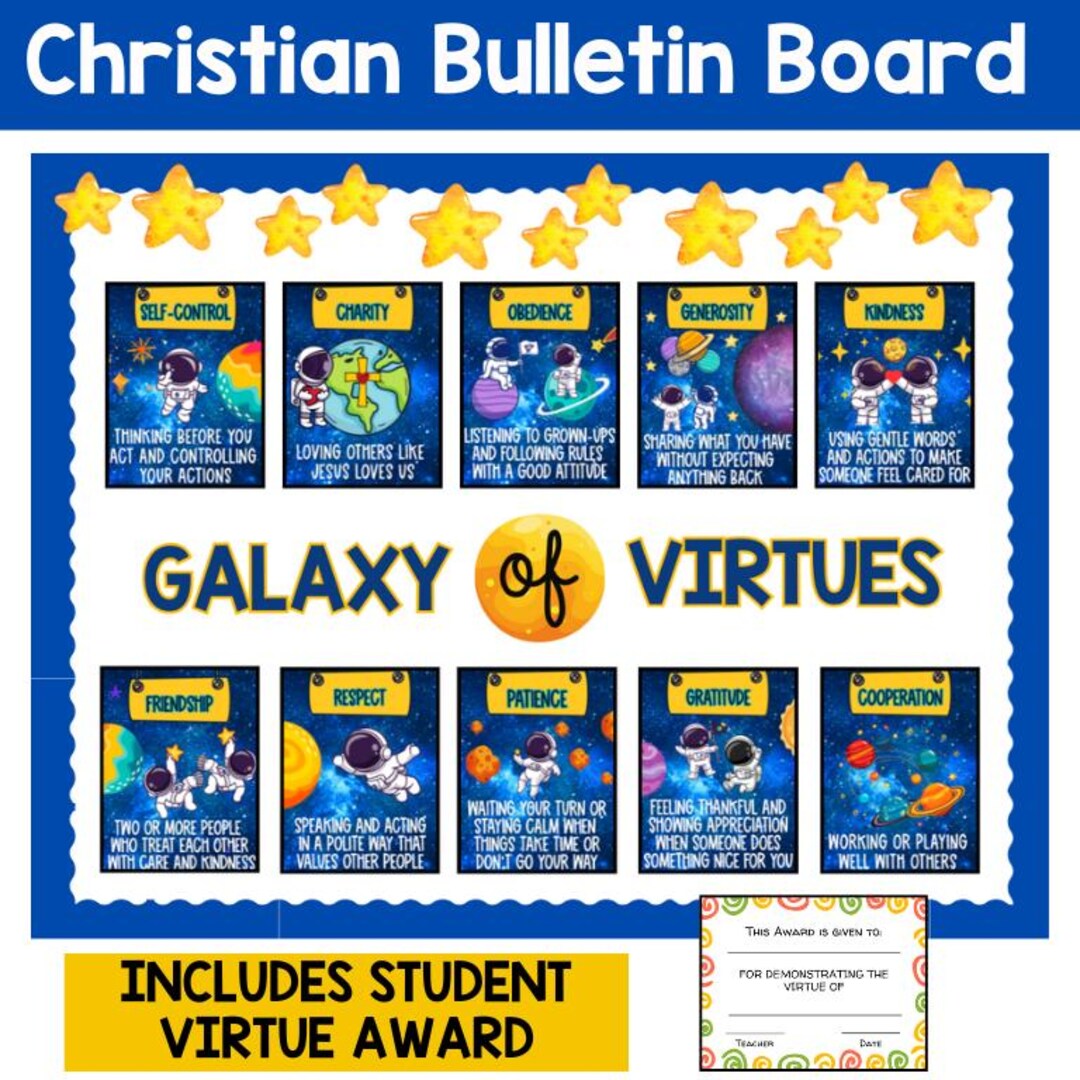 Christian Virtue Bulletin Board and Certificate: Galaxy of Virtues - Etsy