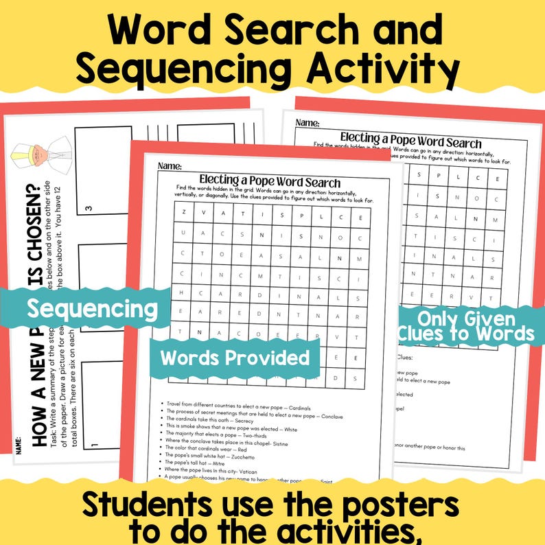 How a Pope is Elected: Classroom Poster Set, Sequencing, Word Search ...