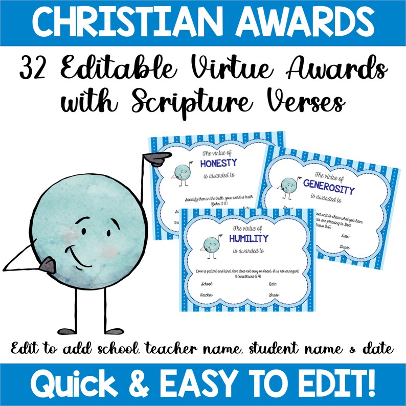 Editable Christian Virtue Awards With Scripture - Etsy