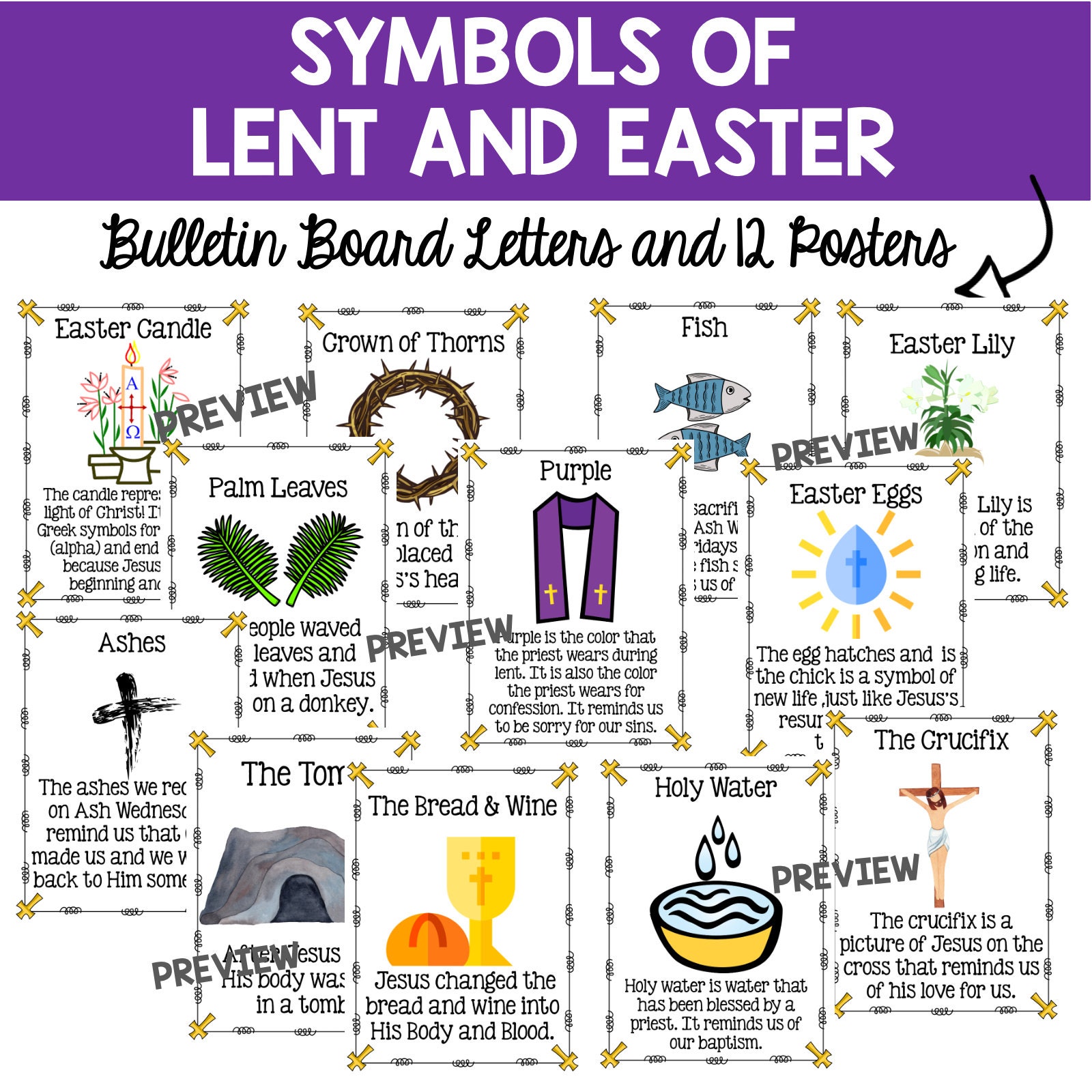 Lent Bulletin Board Set- Christian Classroom, Church, Parish Bulletin ...