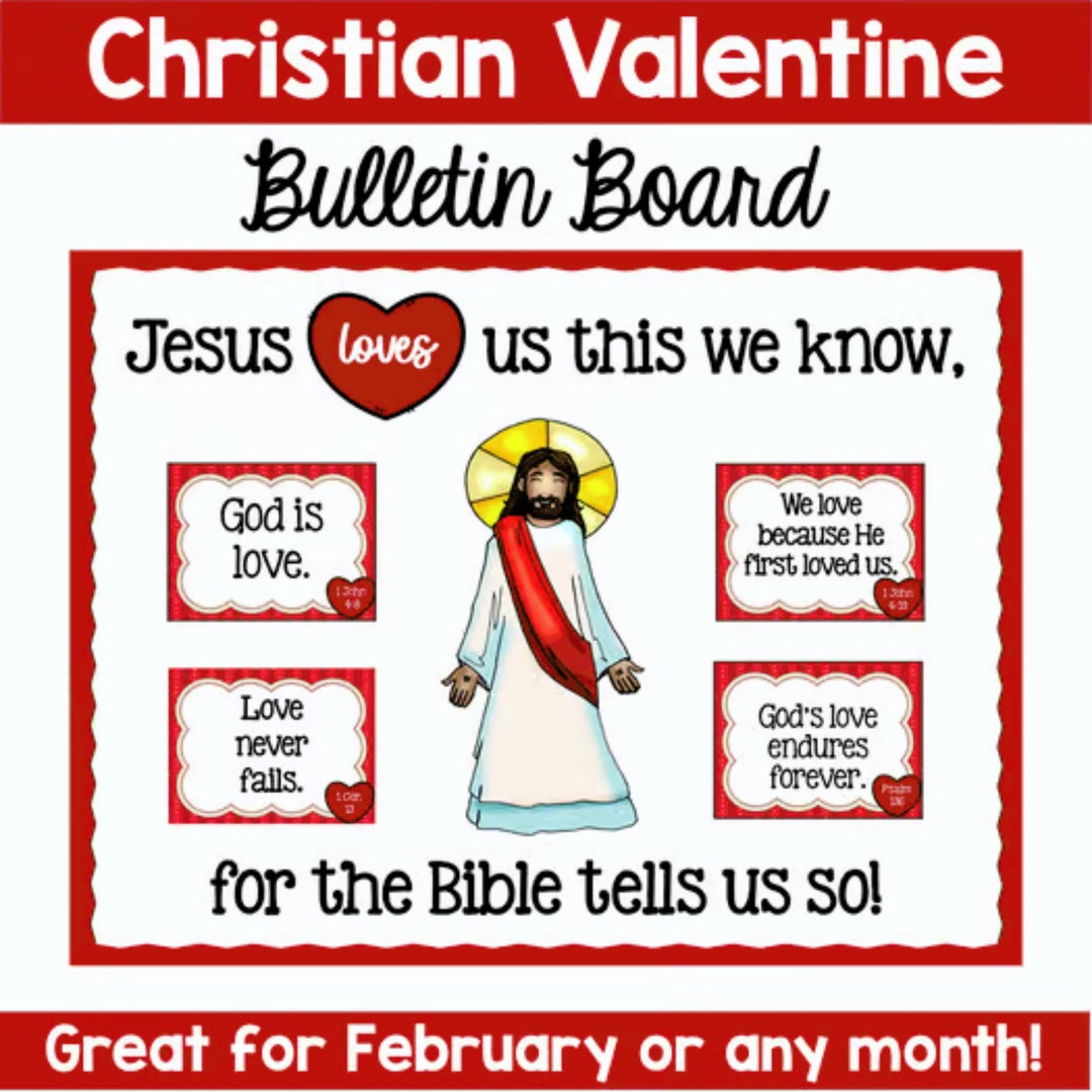 Christian Valentine Bulletin Board, Door Decor: Jesus Loves Us! - Etsy