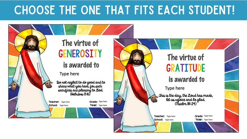 Awards: Editable Christian Virtue Awards With Scripture - Etsy