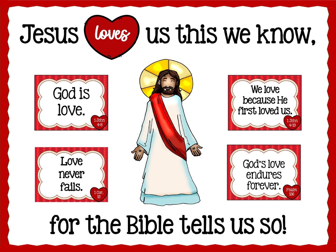 Christian Valentine Bulletin Board, Door Decor: Jesus Loves Us! - Etsy