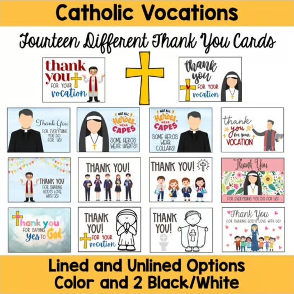 Catholic Vocations Thank You Cards: Priest, Nun, and Deacon - Etsy