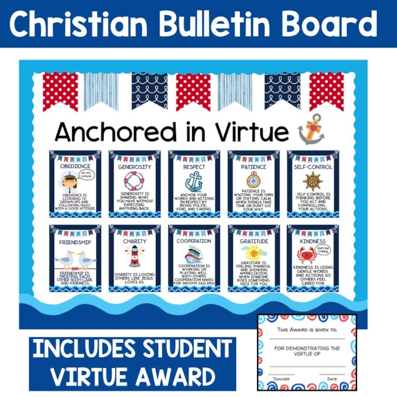 Christian Virtue Bulletin Board and Certificate: Nautical Themed - Etsy