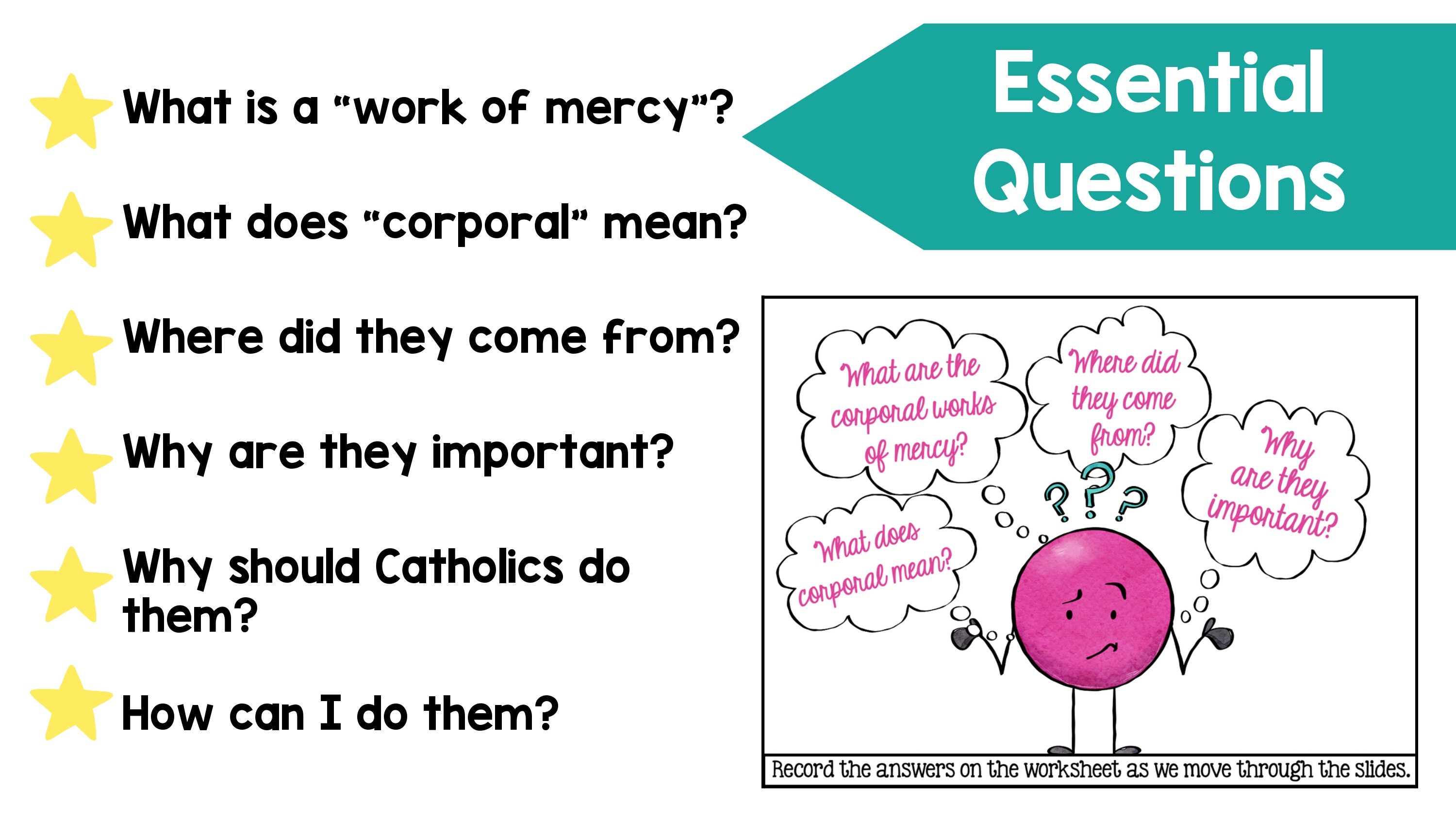 Catholic Corporal Works of Mercy Presentation & Graphic Organizer-lent ...