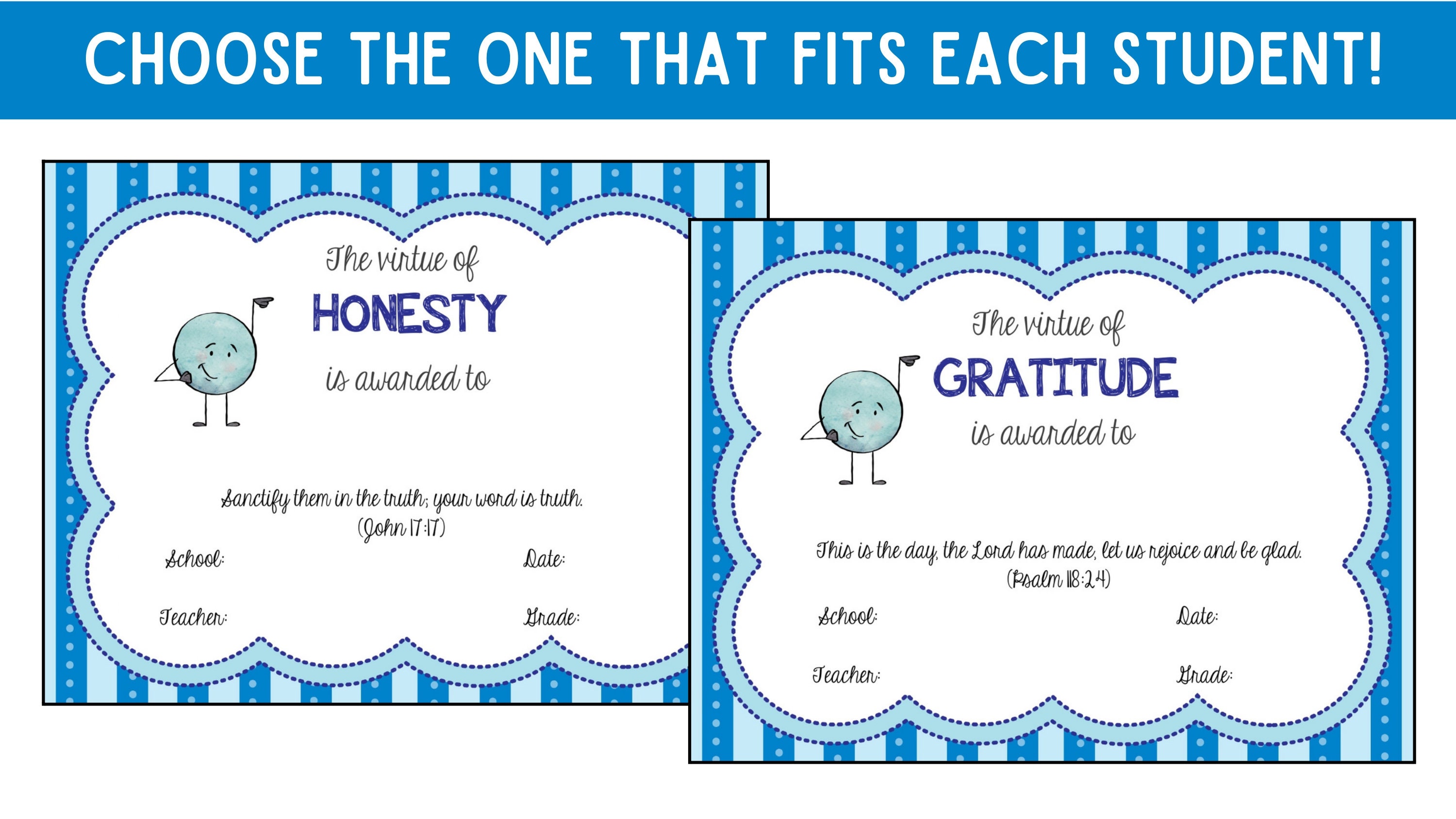 Editable Christian Virtue Awards With Scripture - Etsy