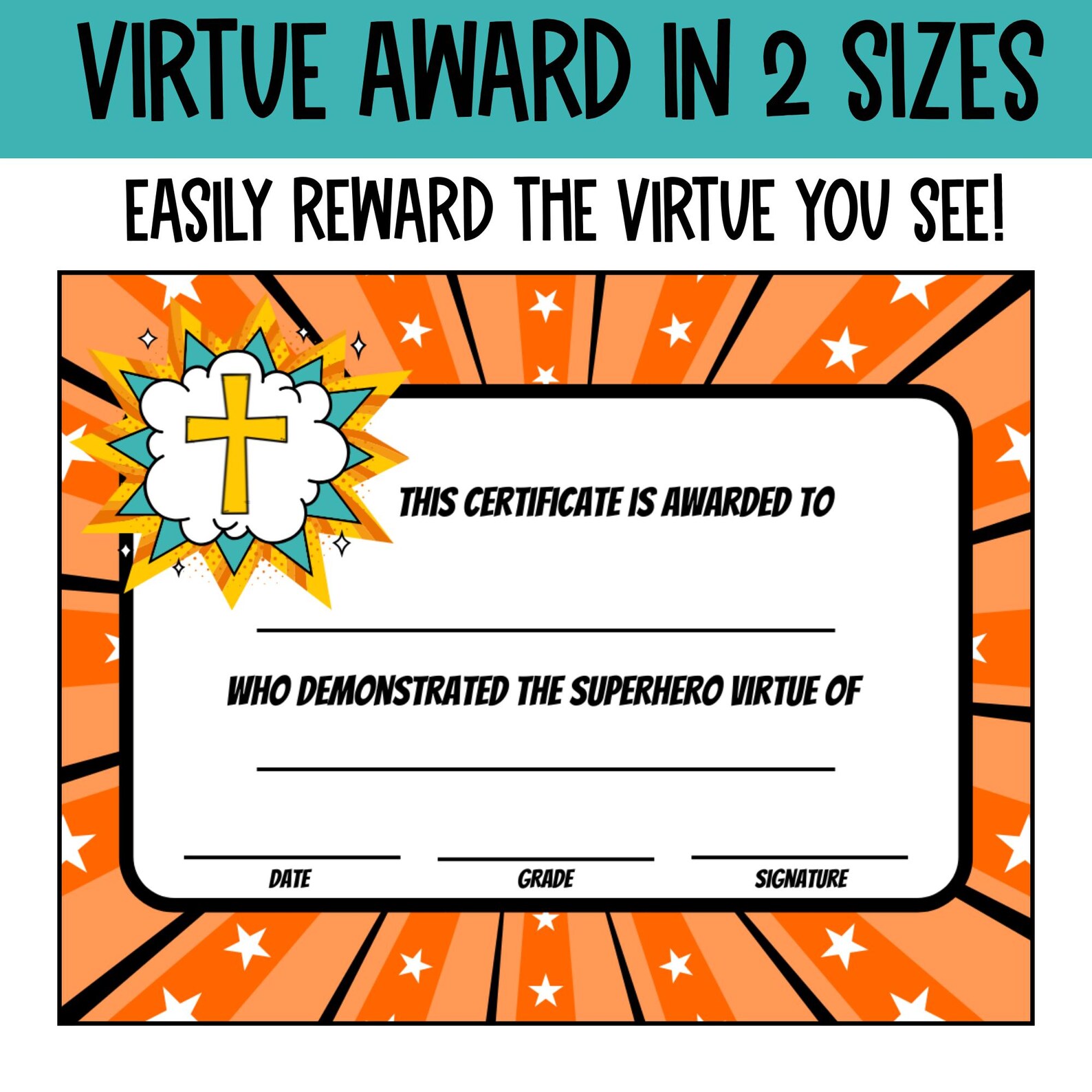 Christian Virtue Bulletin Board and Virtue Award: Superhero Virtues - Etsy