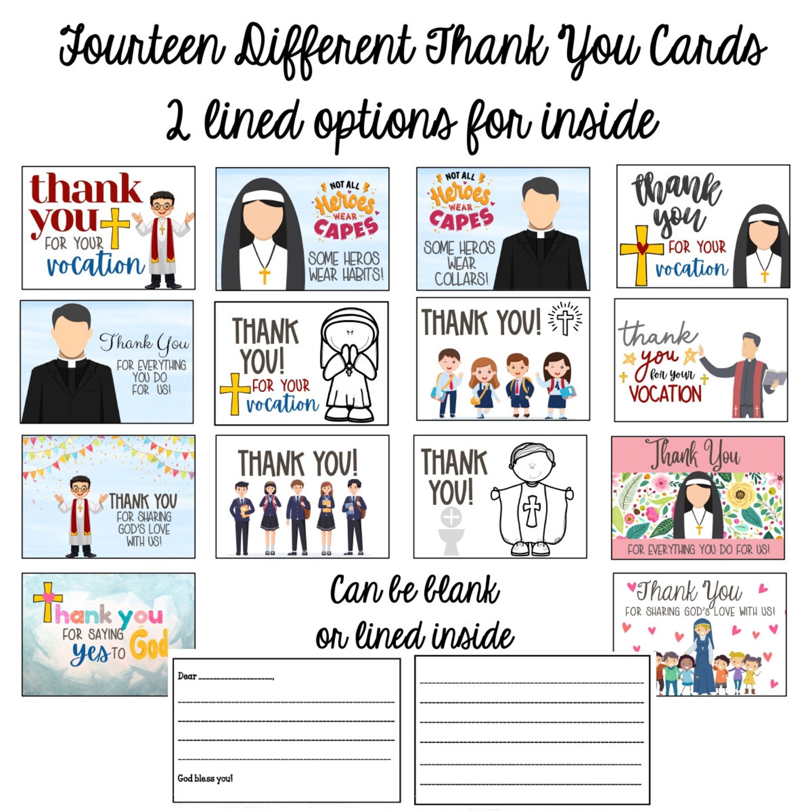Catholic Vocations Thank You Cards: Priest, Nun, and Deacon - Etsy